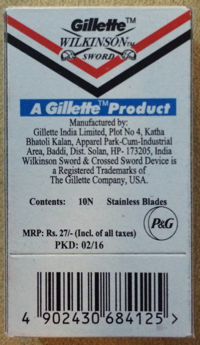 Gillette Wilkinson Sword (India) Double Edge Razor Shaving Blades- 8,8 ...